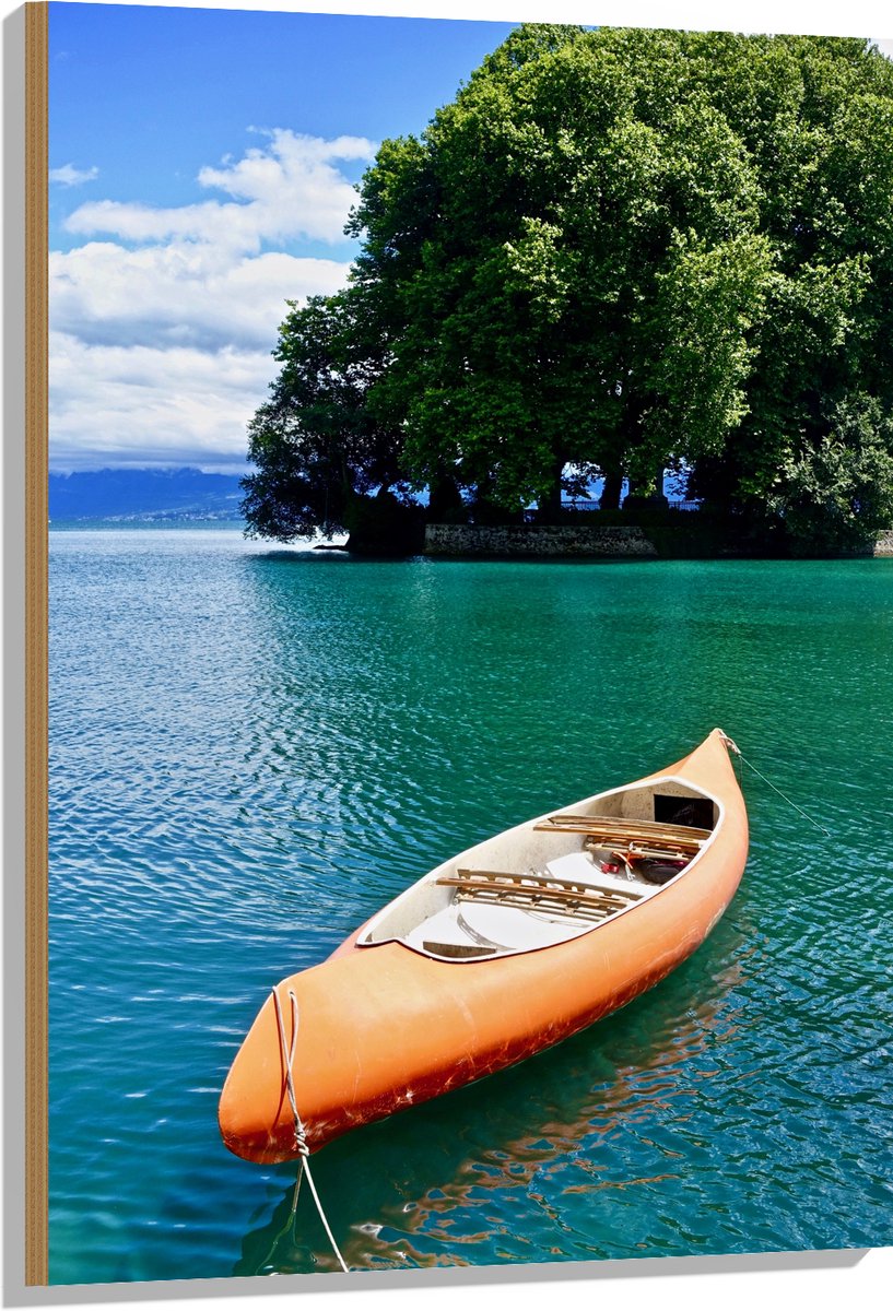 WallClassics - Hout - Oranje Kano op het Blauwe Water - 70x105 cm - 12 mm dik - Foto... | bol.com