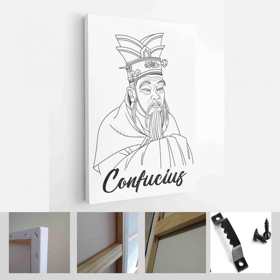 Confucius vector portret in lijn kunst illustratie - Modern Art Canvas ...