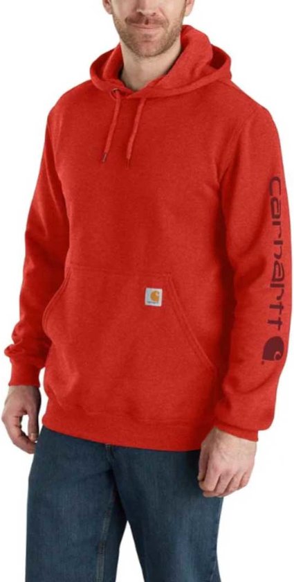 Carhartt Sleeve Logo Chilli Pepper Heather Hooded Sweatshirt Heren ...