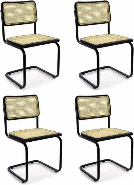 Set van 4 Eetkamerstoel Rotan Design Zwart Bas | bol