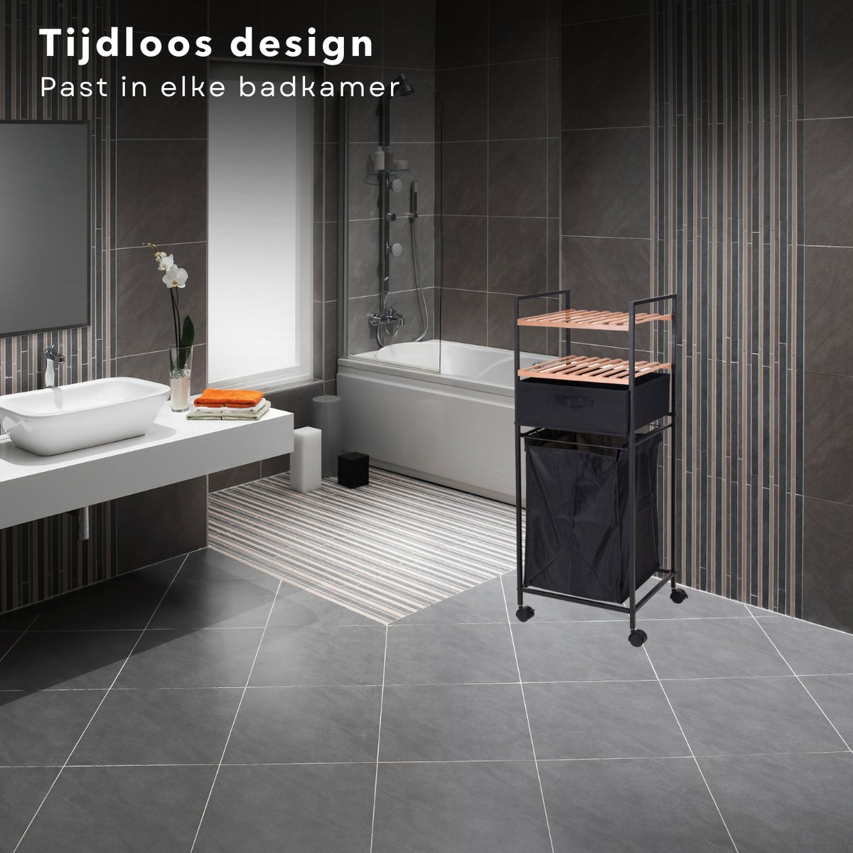 Cheqo® Badkamerrek met Wasmand - Badkamerkast - Badkamermeubel ...