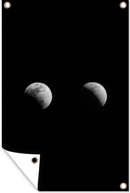 Tuinposter Zwart - Wit - Maan - Maanfase - Ruimte - 130x140 cm ...