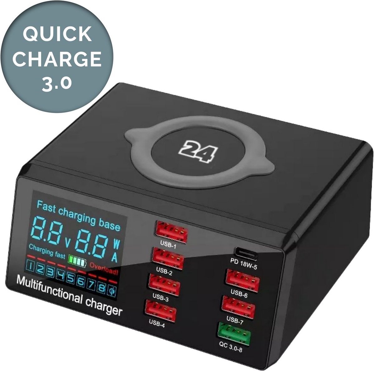 Activ24™ Multipoort USB lader met LCD display - 8 poorten ...