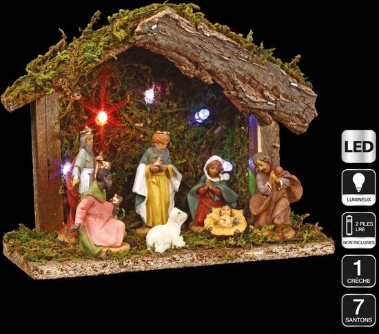 Verlichte Kerststal Met Beelden L18 X B8 X H13 5 Cm Op Batterijen Bol