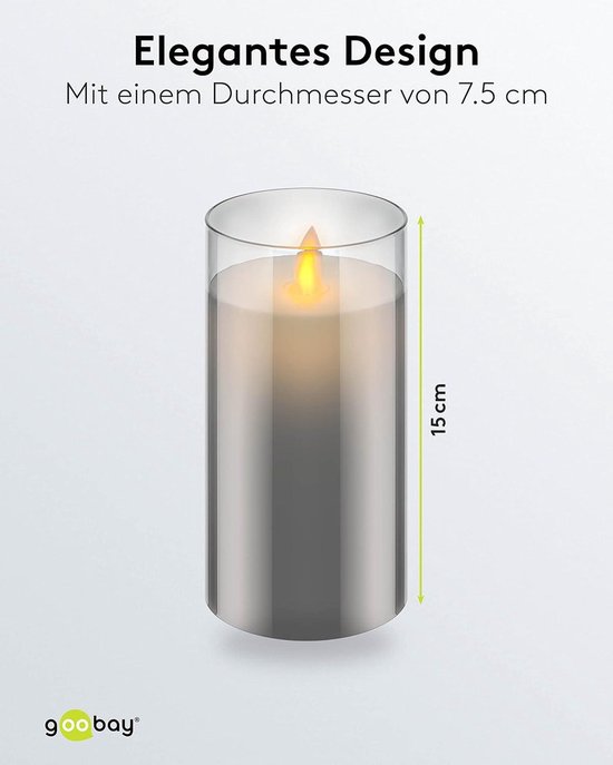 Echte waskaars in glas 15 cm - vlamloze kaarsen met beweegbare vlam ...