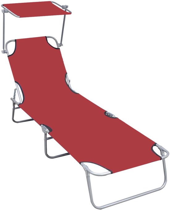 vidaXL Ligbed met luifel - Inklapbaar - Aluminium - Rood Ligbed ...