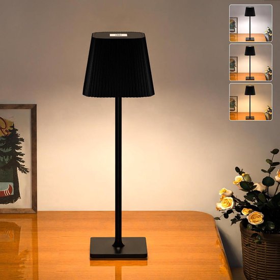 Draadloze led-tafellamp - touch-dimbaar - zwart - metaal - 1 stuk | bol