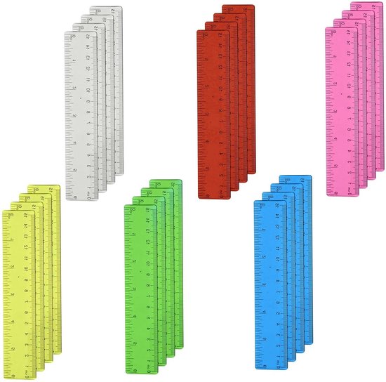 24 stuks gekleurde transparante linialen - 15 cm/30 cm - metrisch ...