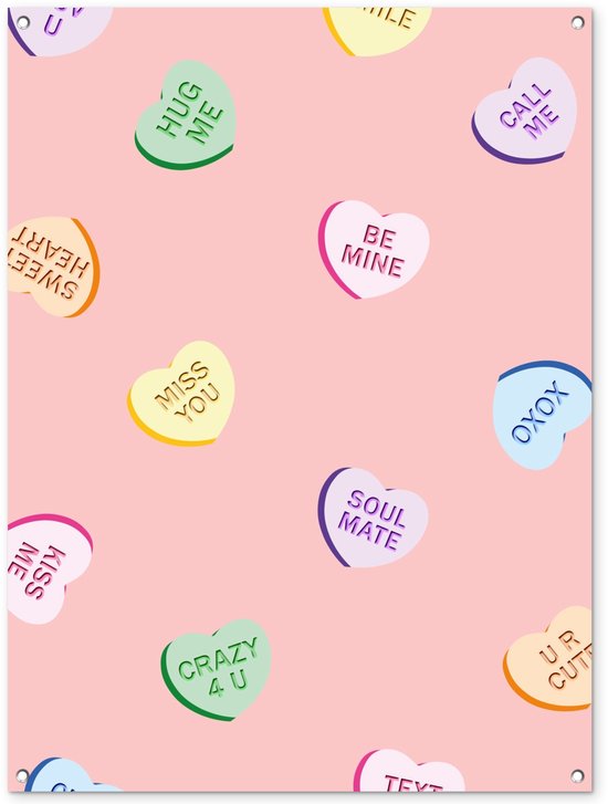 Tuinposter 90x120 cm - Tuindecoratie Hart - Snoep - Pastel - Tekst ...