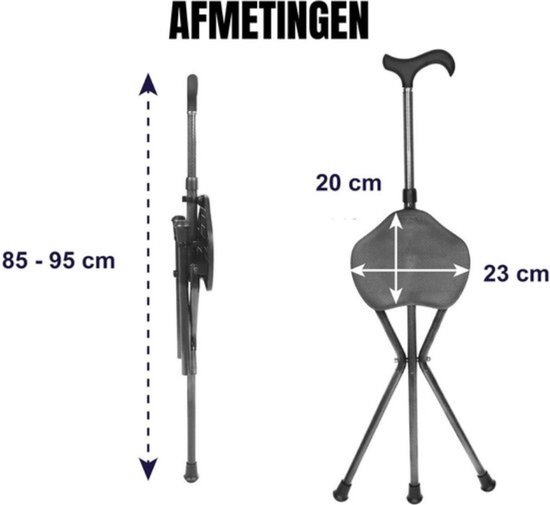 Wandelstok met Zitje - Opvouwbaar – Wandel Zitstok Tot 90 kg - Driepoot ...