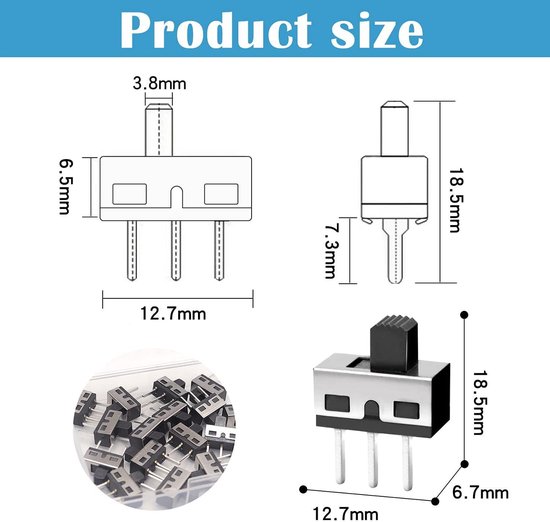 Mini-schuifschakelaar 50 stuks microschakelaar PCB-paneel doe-het-zelf 3-pins 2... | bol