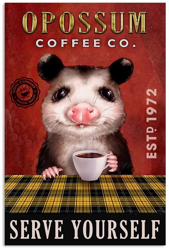 TNND Dier Opossum Coffee Co Serveer Jezelf Decor Poster Wall Art Decor ...