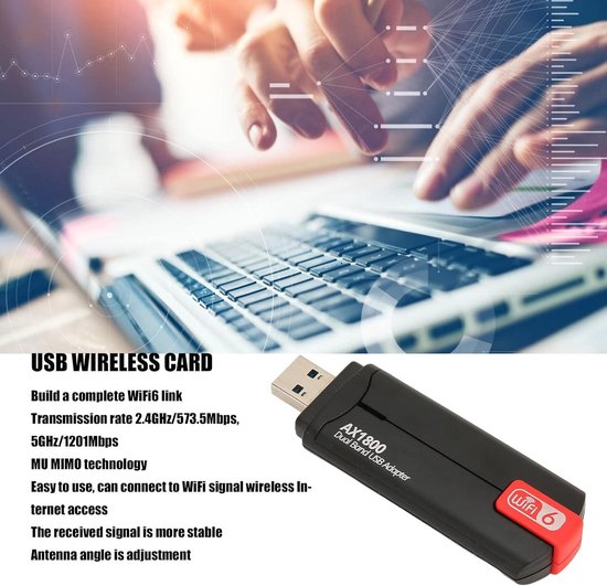 USB WiFi-adapter 1800Mbps WIFI 6 Gigabit Dual-band 2.4G-573.5Mbps 5G ...