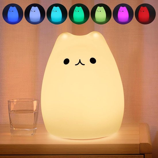 Cute Cat Night Light 7 Color Changing with Touch Control Dimmable ...