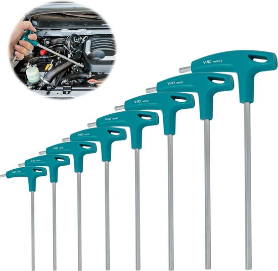 8 stuks T-greep sleutelset 2-10 mm inbussleutel hoekschroevendraaier ...