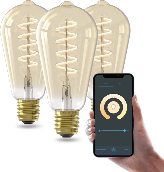 Calex Slimme LED Lamp - Set van 3 stuks - E27 - Wifi Verlichting - Spiraal Filament -... | bol