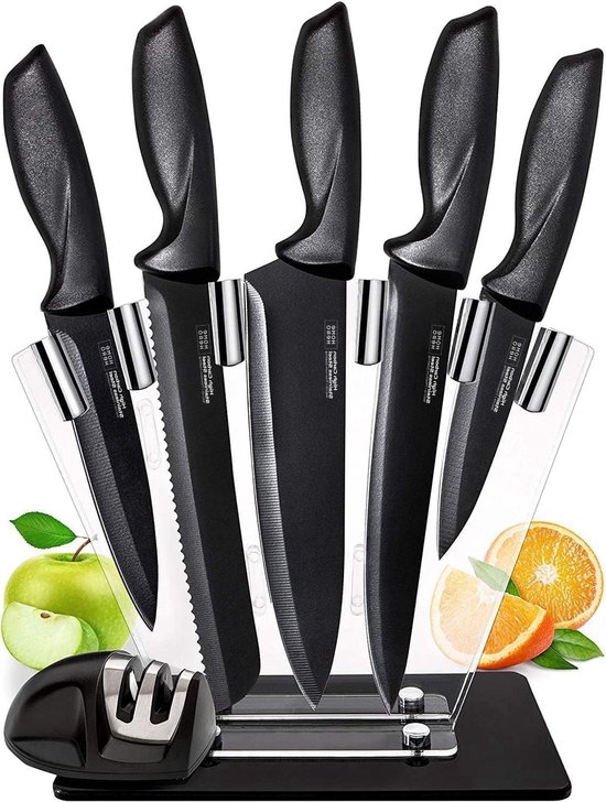 7-delige Keukenmessenset met Messenblok Acryl - Professionele Rvs ...