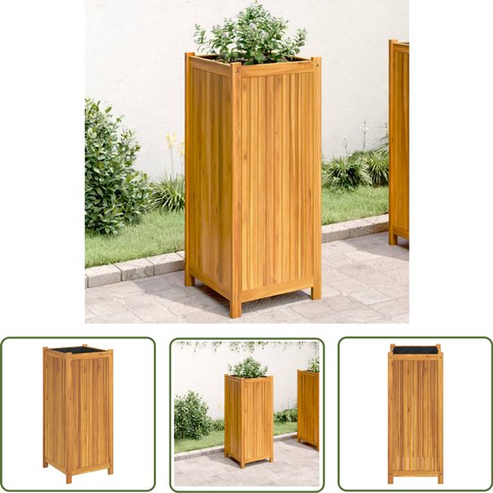 The Living Store Plantenbak met voering 42x42x100 cm massief acaciahout - Plantenbak -... | bol