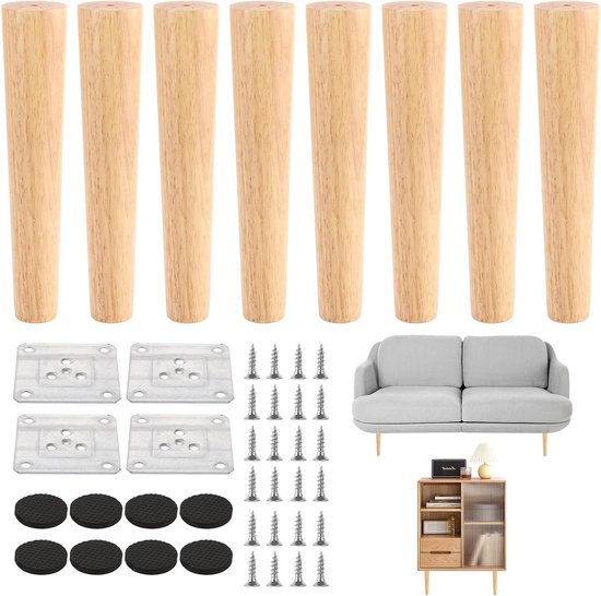 Furniture Legs 20 cm - Set of 8 Oak Wood Table Legs with Mounting ...