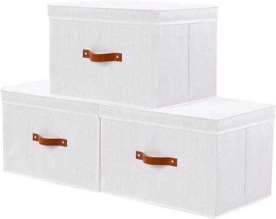 Opbergdozen met deksel 3 stuks wit 38 x 25 x 25 cm kastorganizer ...