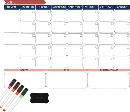 Weekplanner Whiteboard – Magnetische Weekplanner – Planbord – Inclusief ...