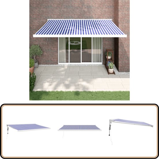 vidaXL Uittrekbare Luifel - 4x3 m - Blauw en Wit Terras Overkapping ...