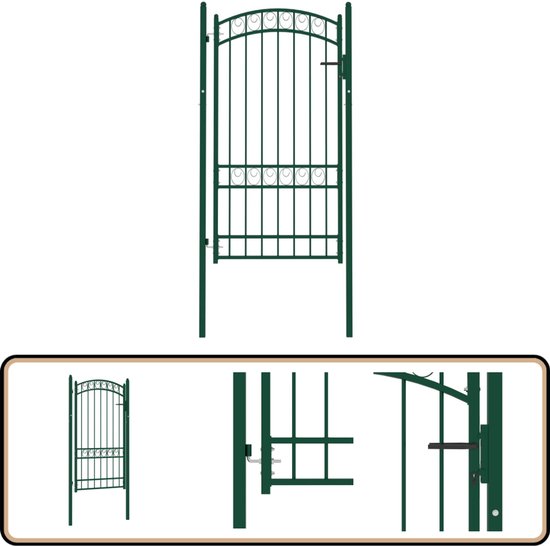vidaXL Tuinpoort Gebogen - 100x175 cm - Groen Staal Tuinpoort - Hekje ...