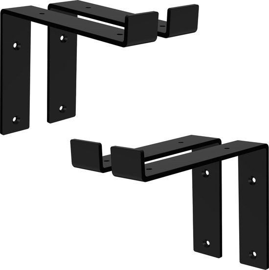 Set van 2 muurbeugels Plankdrager 2x 200 x 145 mm zwart staal ML design ...