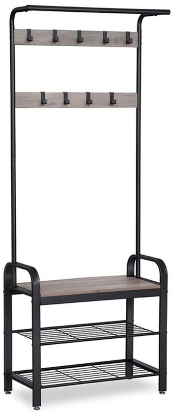 FURNIBELLA-Kapstok met Bankje – Grijs en Zwart, Stijlvol en Functioneel ...