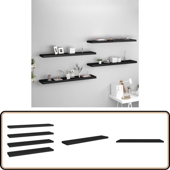 vidaXL Wandschappen Zwevend - 4 Stuks - 120x24 cm - Zwart Wandplank - Zwarte Wandplank... | bol
