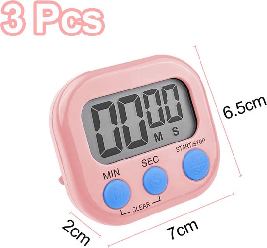 Digitale Keukentimers Set van 3 - Roze Stopwatch met Magnetische Houder ...