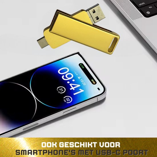 Usb stick 256 GB - Goudstaaf - Dual port - Goud - 256GB - USB C - USB 3 ...