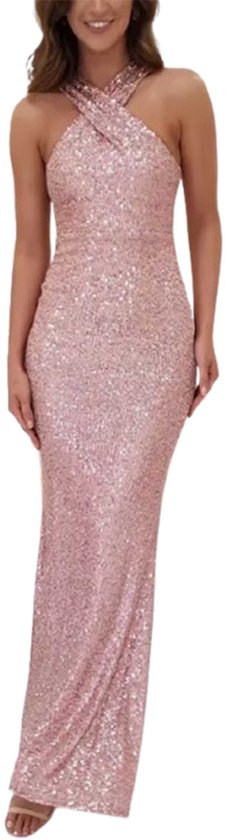 Glitter Jurk Roze - Chique - Open Jurk - Glinster - Galajurk - Dames ...