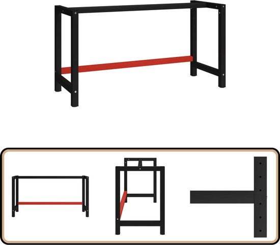 vidaXL Werkbankframe 150x57x79 cm - Zwart/Rood Werkbankframe - Metalen ...