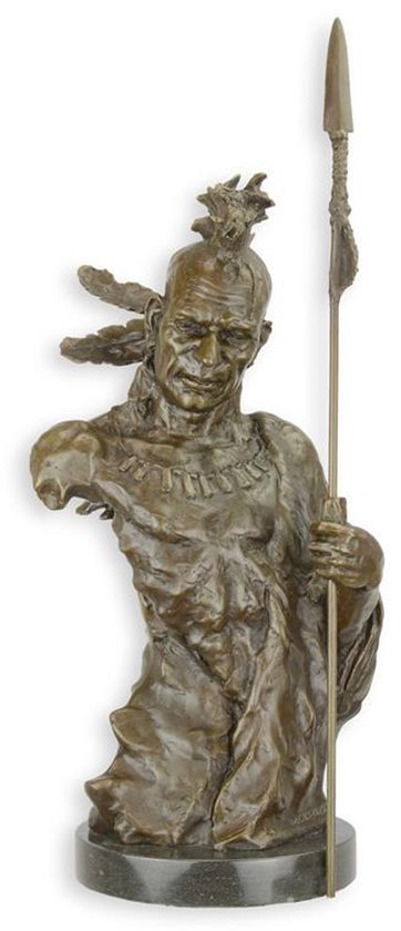 EEN BRONZEN BEELD VAN EEN TORSO VAN EEN INDIAANSE KRIJGER | bol
