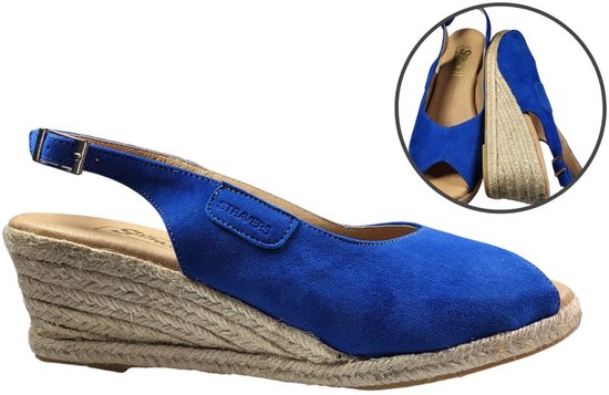 Stravers - Blauwe Espadrilles met Sleehak Maat 45 Grote Maten Dames ...