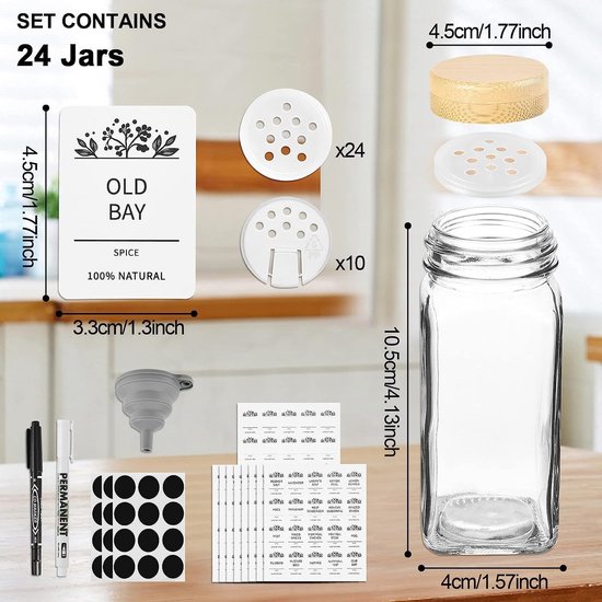 Kruidenpotjes vierkant met strooiinzetstuk 24 x 120 ml, kruidenpotjes met natuurlijk... | bol