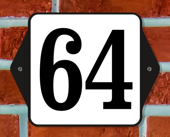Huisnummerbord Klassiek - Nummer 64 - 14 x 11 cm - incl. bevestiging ...