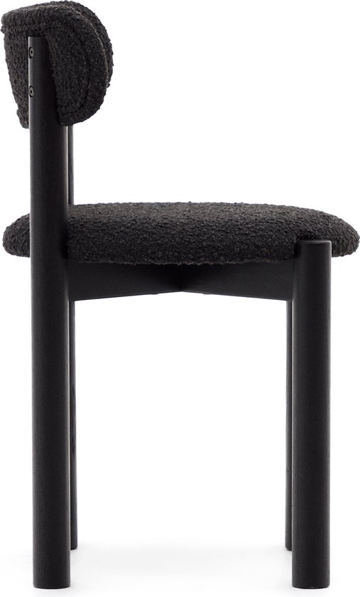 Kave Home - Nebai-stoel in zwart bouclé en massief eikenhouten ...