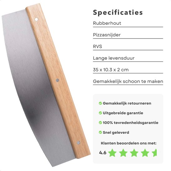 Cheqo® Pizzasnijder - Pizzames - Wiegmes - RVS - Rubberhout Handvat ...