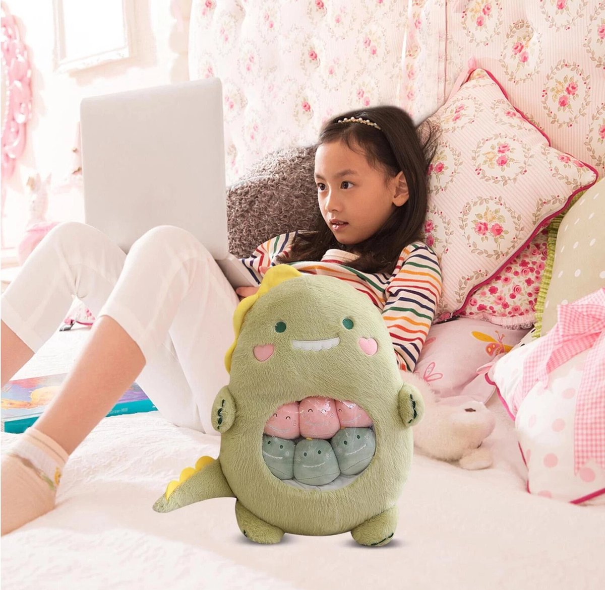 Squishy knuffel Dino - Dinosaurus met mini knuffels - knuffeldier ...