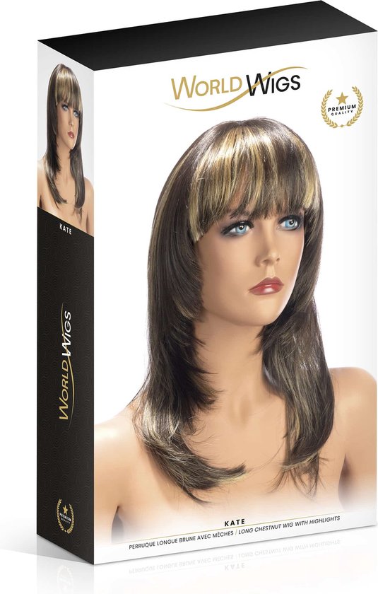 World Wigs Kate - Pruik - Lang Bruin met Meches - Opgeknipt met Rechte ...