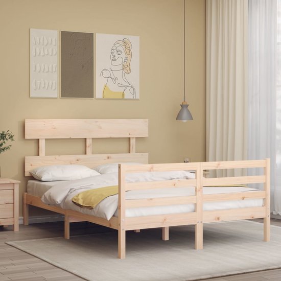 The Living Store Bedframe met hoofdbord massief hout 120x200 cm ...