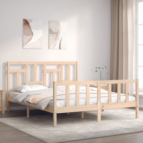 The Living Store Bedframe met hoofdbord massief hout 160x200 cm ...