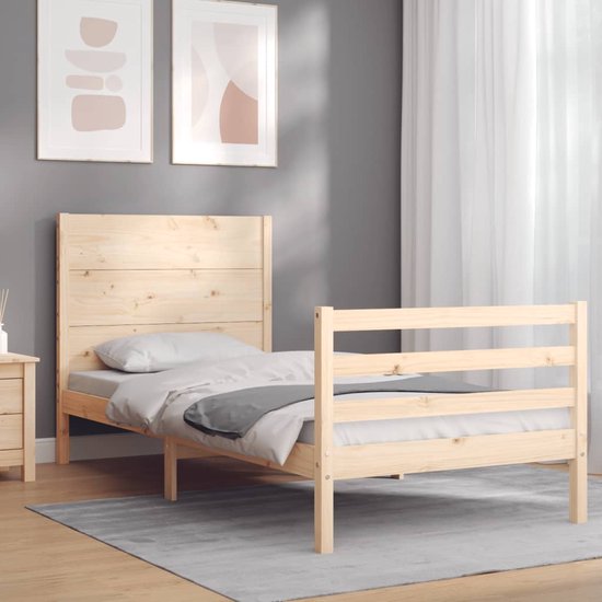 The Living Store Bedframe met hoofdbord massief hout 100x200 cm ...