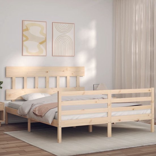 The Living Store Bedframe met hoofdbord massief hout 5 FT King Size ...