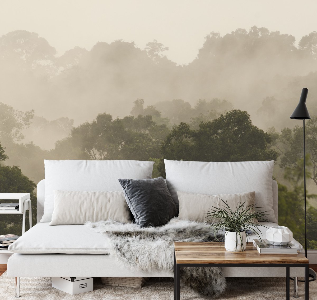 Fotobehang Bos In Mist - Vliesbehang - 254 x 184 cm | bol