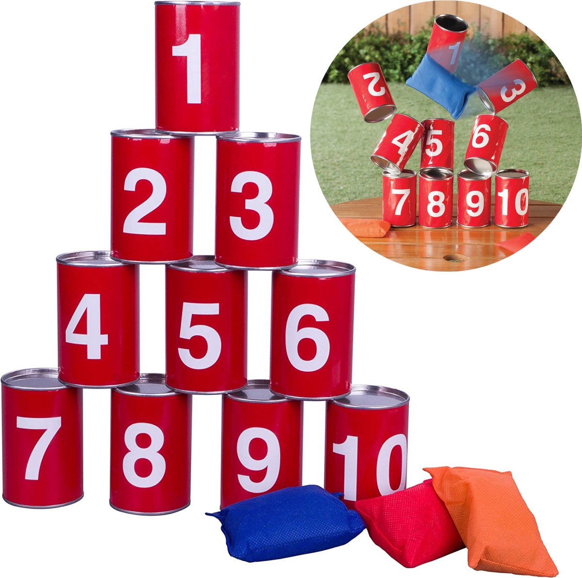 Cheqo® Blikgooien Set met Pittenzak - Pittenzak Gooien - Werpspel - Oud ...