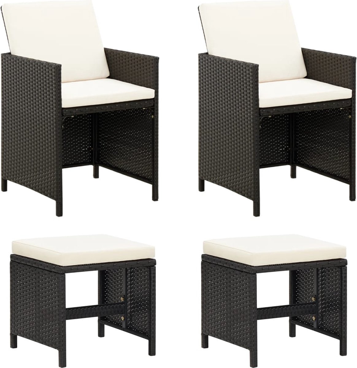 The Living Store Tuinmeubelset - PE Rattan - Zwart - 4-delig - Stalen ...