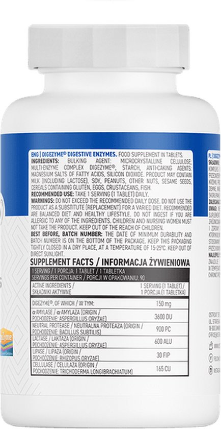 Supplementen - OstroVit Digezyme Spijsverteringsenzymen 90 tabletten90 Tabletten | bol.com